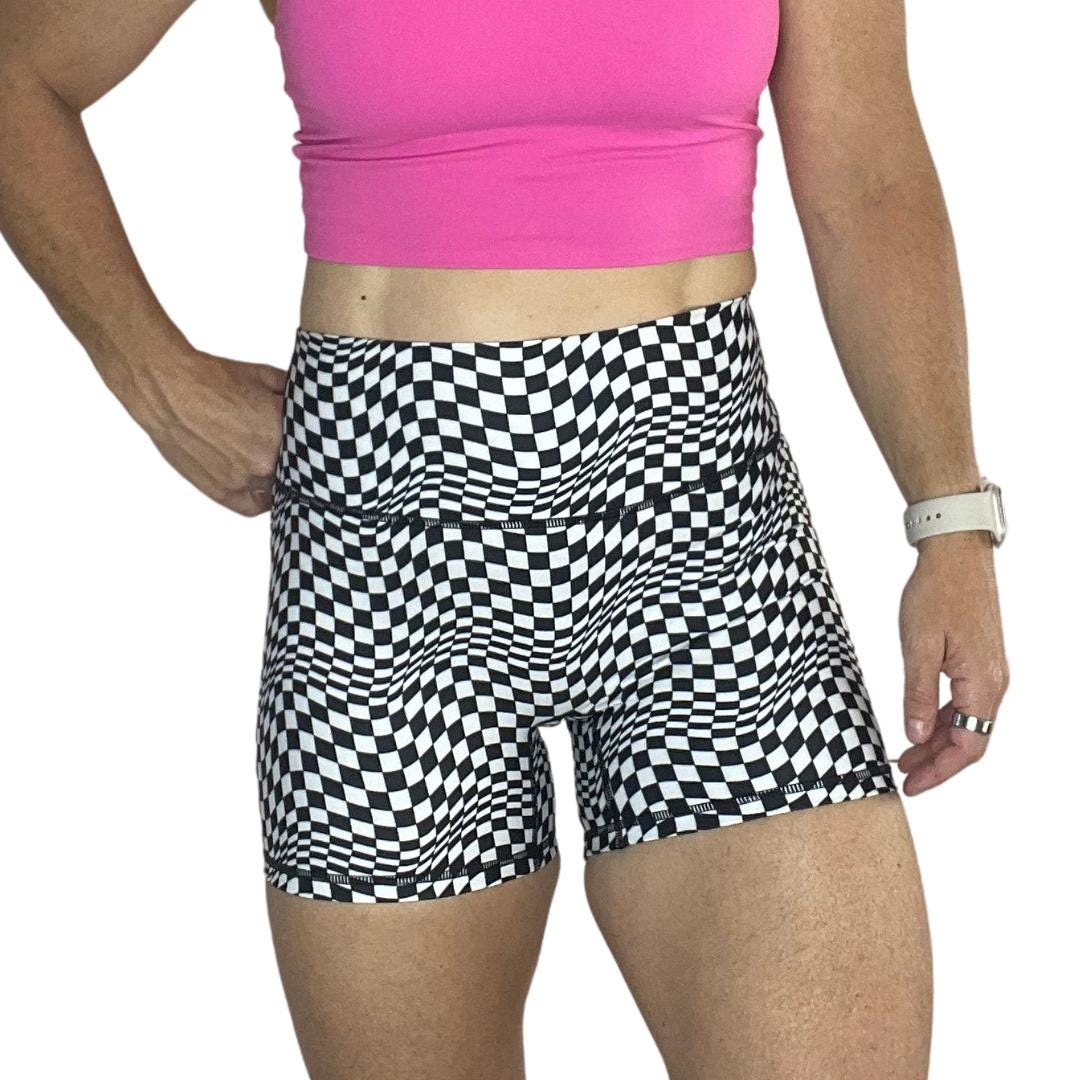 Checkered High Rise Workout Shorts – Squat Proof Gym Activewear - Etsy