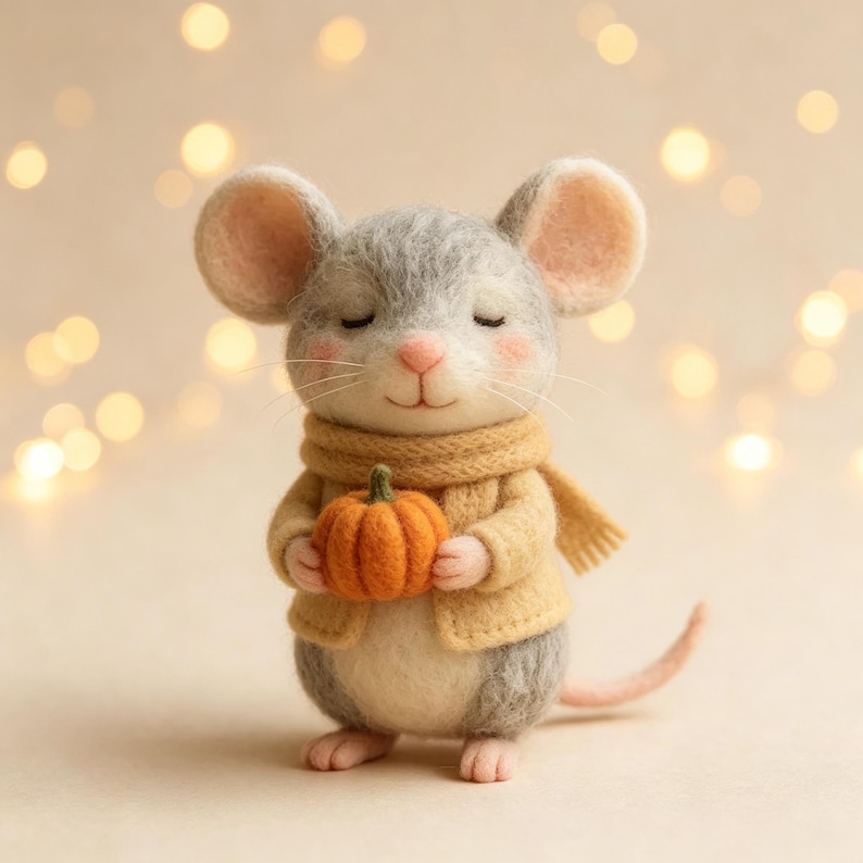 Handmade Felt Mouse Figurine With Pumpkin – Autumn Home Decor, Handmade ...