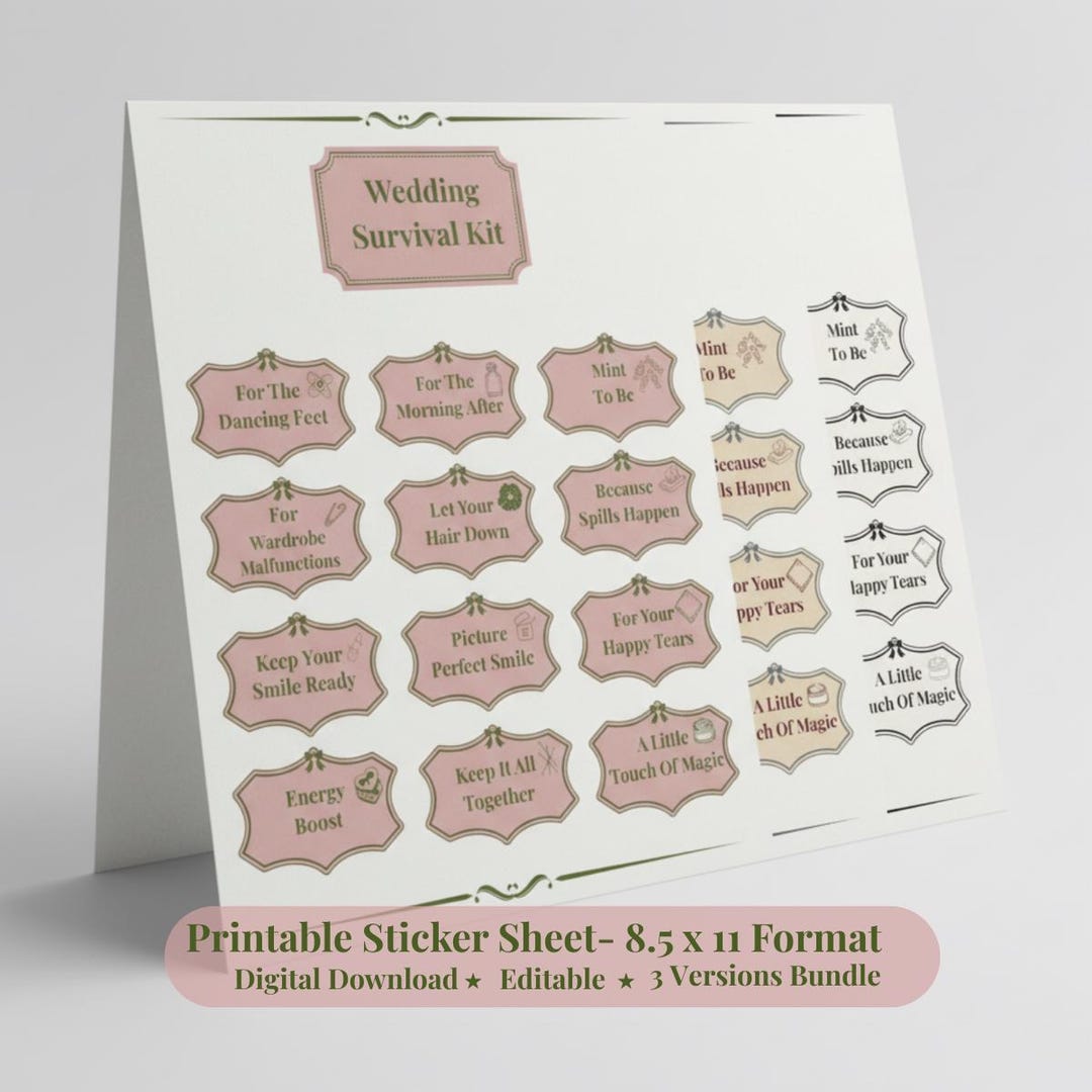 Printable Wedding Survival Kit Labels | Editable Bridal Emergency Kit ...
