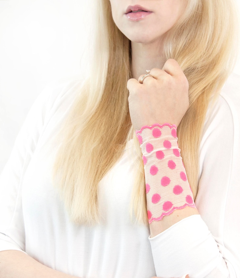 Lace Wrist Cuff Lace Bracelet Pink Polka Dot Wide Arm Band - Etsy