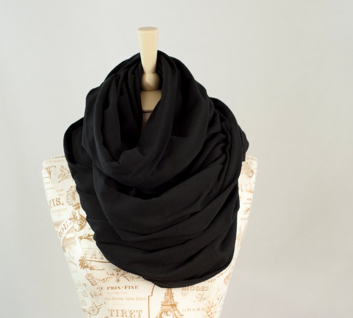 Black Chunky Infinity Scarf Oversized Scarf Chunky Scarf | Etsy