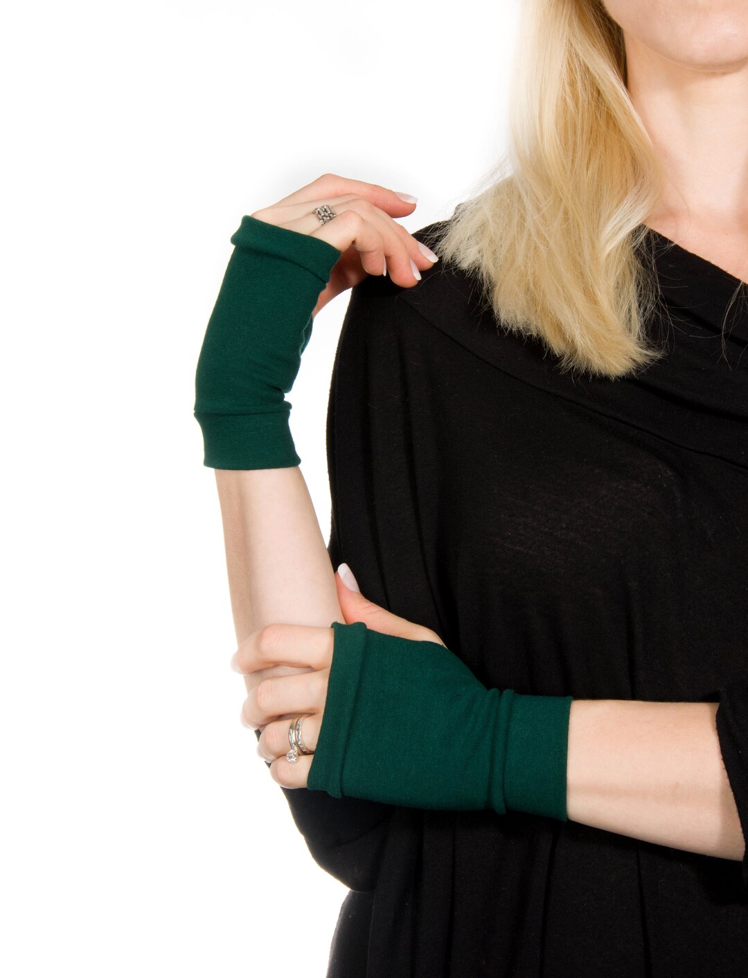 Short Fingerless Gloves Women, Short Gloves Dark Green Gloves Hand ...