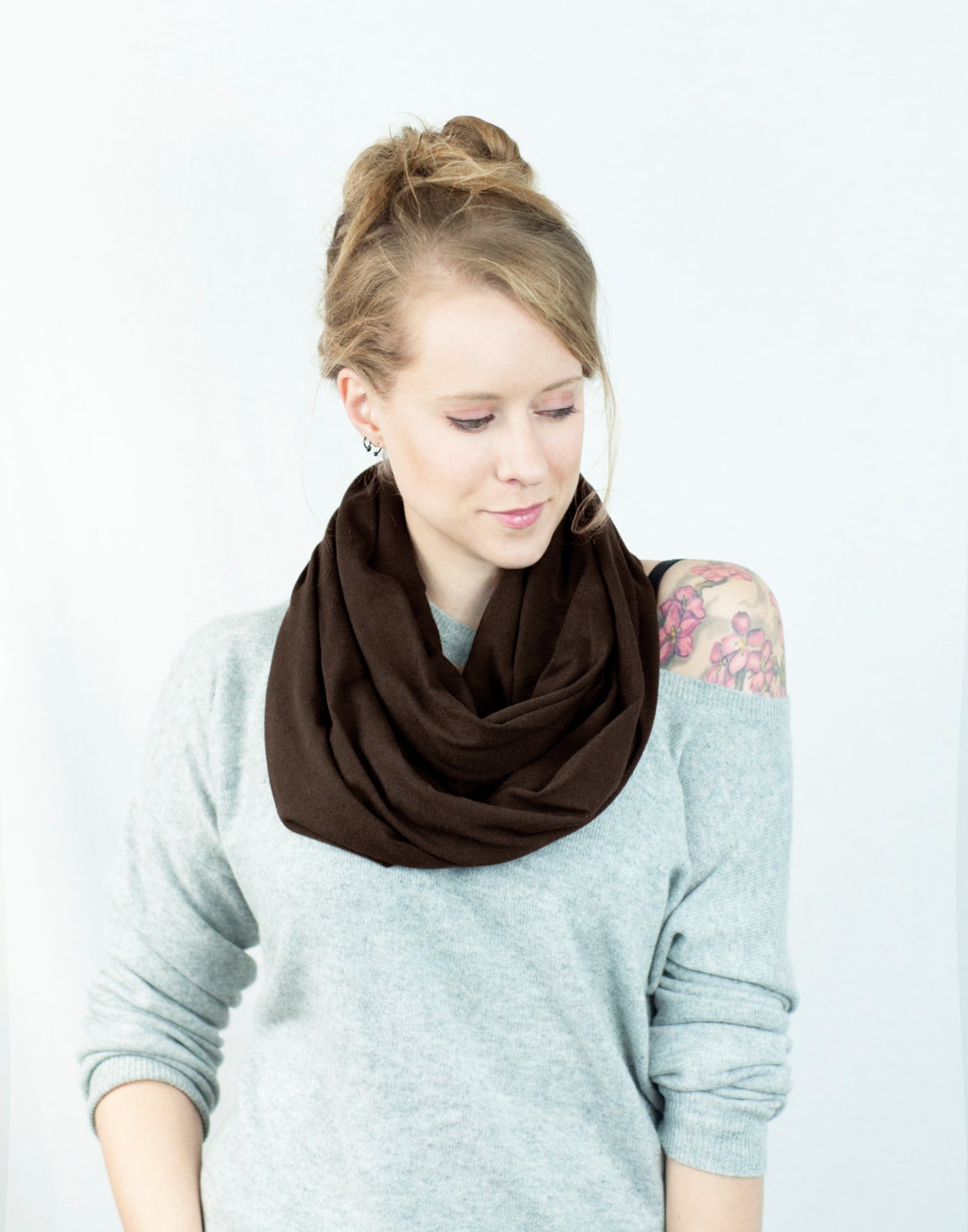 Brown Infinity Scarf, Jersey Scarf, Circle Scarf, Brown Scarf Womens ...