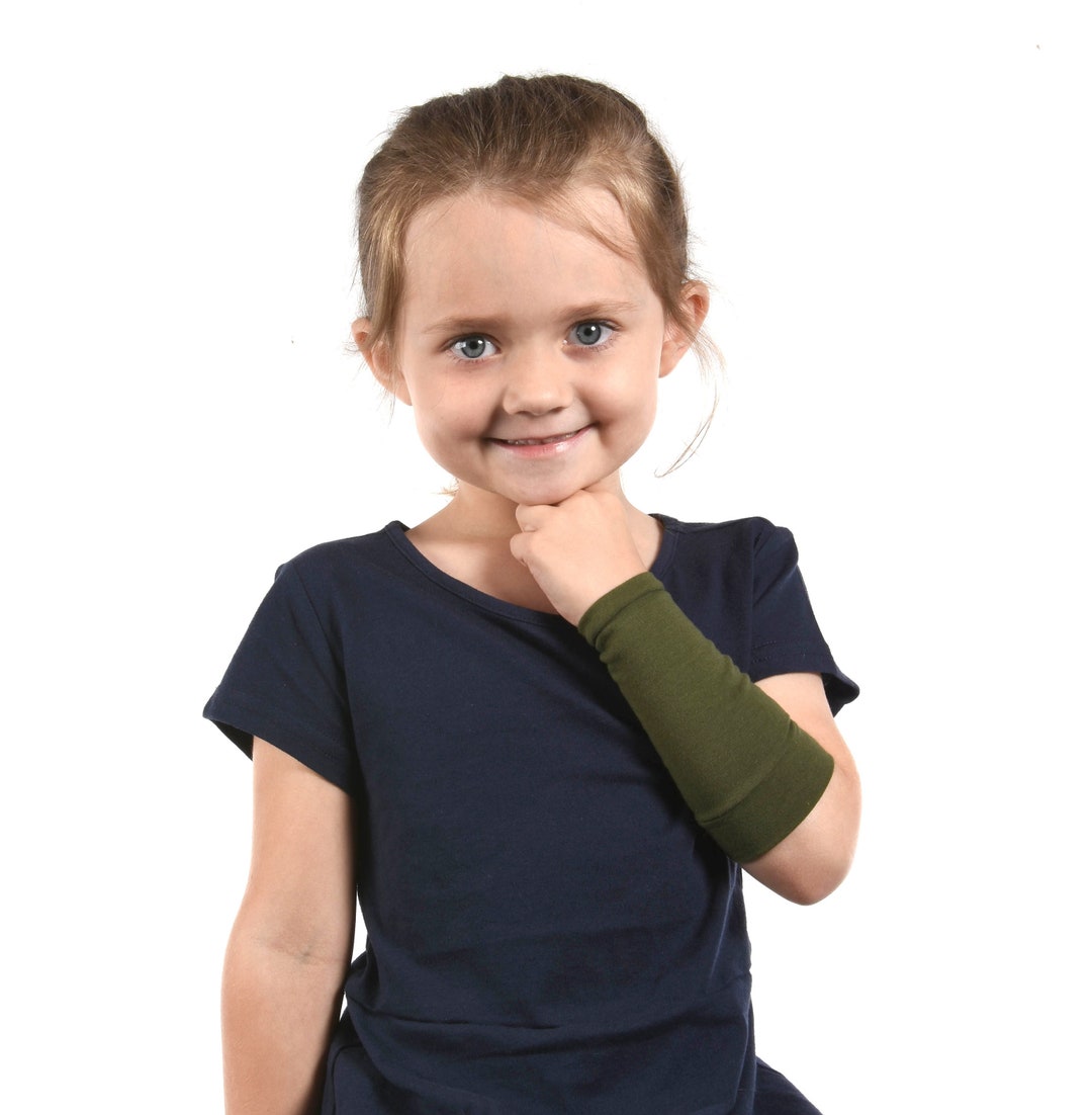 Kids Olive Green Arm Sleeves: Jersey Fabric Cuffs, Eczema Protection - Etsy