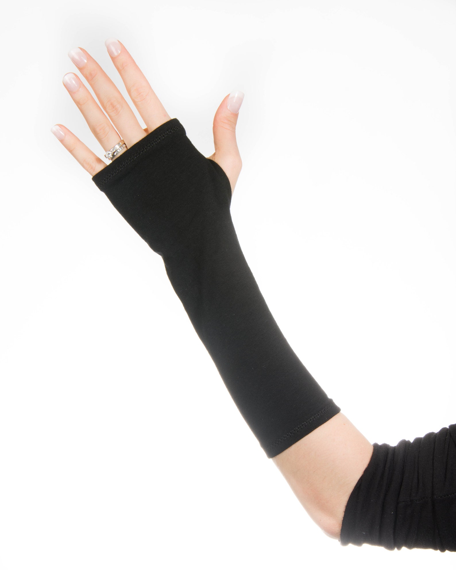 Black Jersey Fingerless Gloves: Long Arm Warmers, Tattoo Cover Up - Etsy
