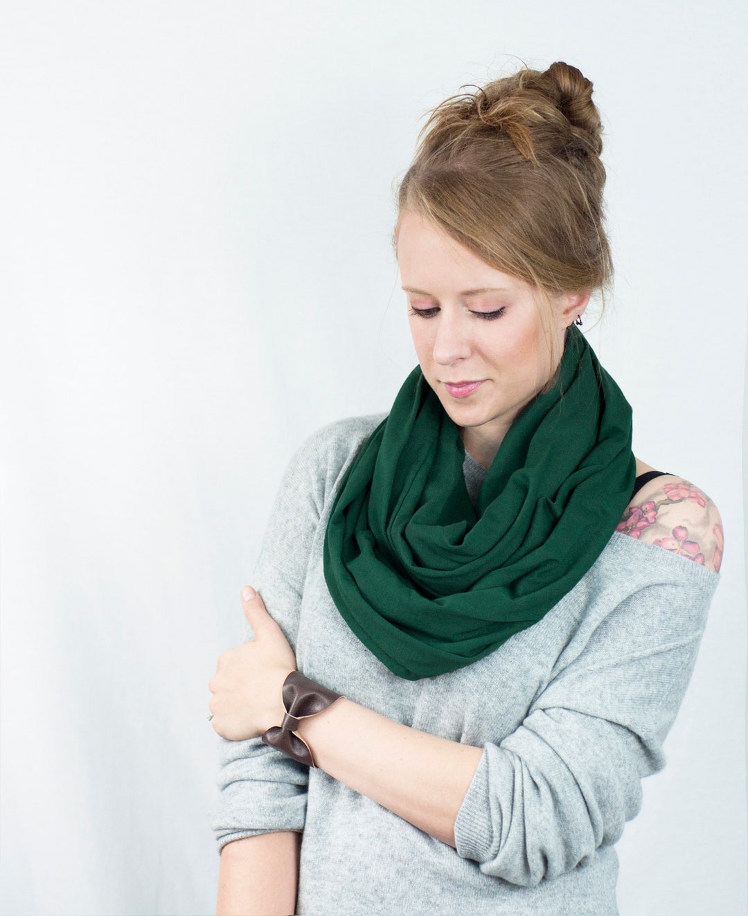 Dark Hunter Green Jersey Infinity Scarf - Handmade - Etsy