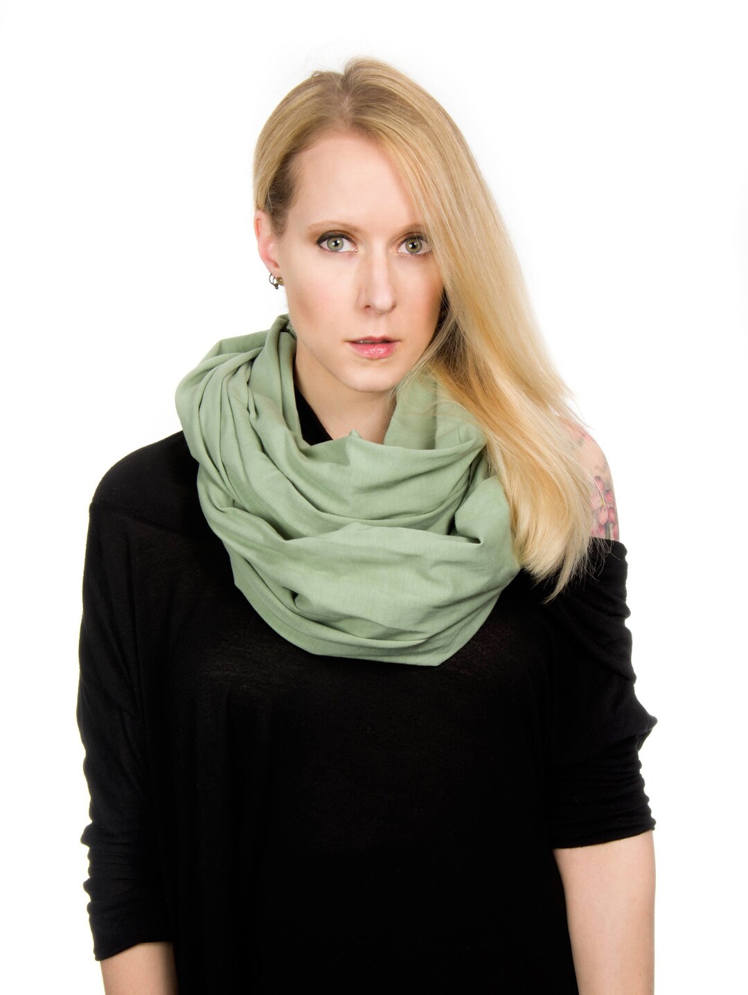 Sage Green Infinity Scarf, Winter Pastels Green Scarf, Jersey Scarf ...