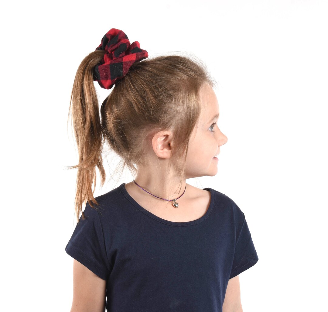 Red Buffalo Plaid Scrunchie, Black Kids Scrunchie Large Child Pony Tail ...