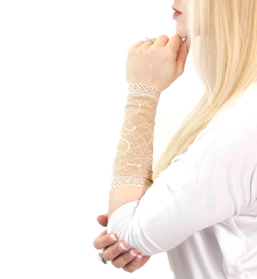Long Lace Arm Cuff: Tan Tattoo Cover Up, Sleeve Extender - Etsy