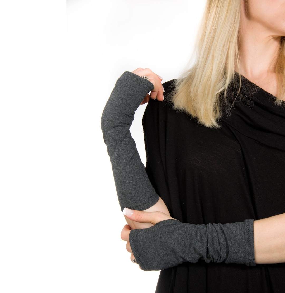 Grey Fingerless Jersey Gloves: Long Arm Warmers, Wrist Cover - Etsy