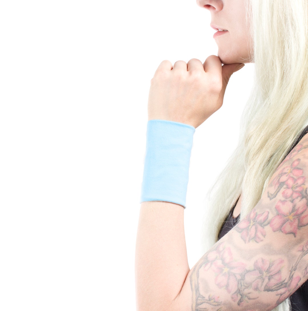 Light Blue Wrist Cuff Bracelet, Arm Band, Fabric Bracelet, Stretch ...