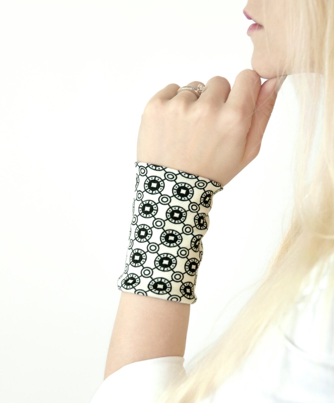 Fabric Bracelets Cuff, Wrist Stretch Cuffs, Ivory Black Wrist Tattoo ...