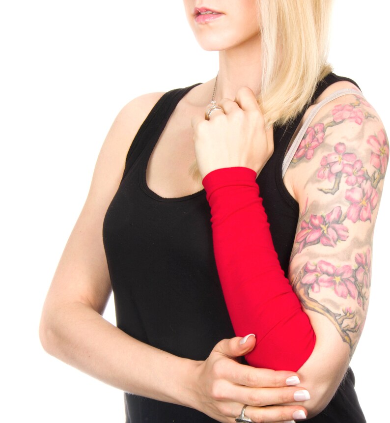 Red Arm Warmer Long Cuff Bracelet Fabric Forearm Cover - Etsy