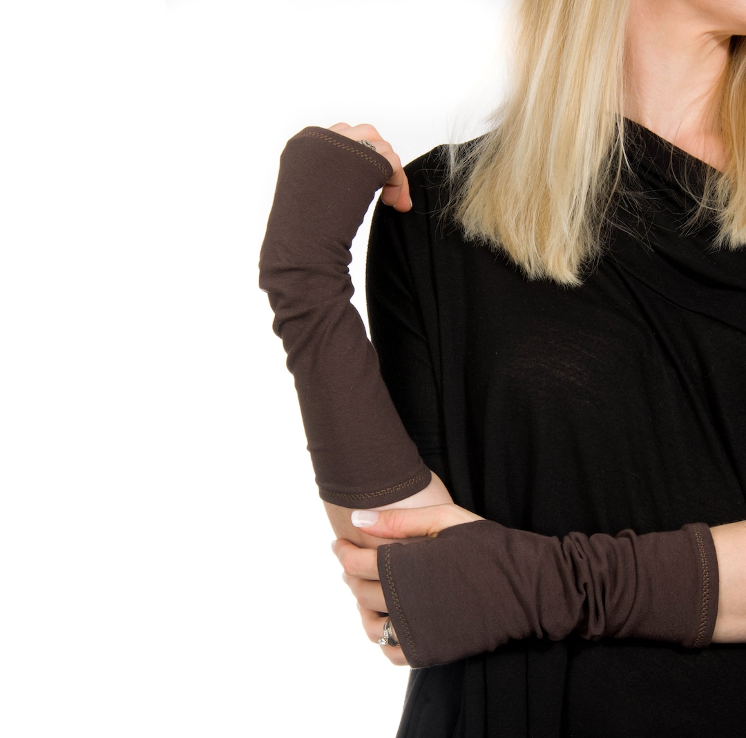 Brown Fingerless Gloves: Cotton Jersey Arm Warmers, Tattoo Cover Up - Etsy