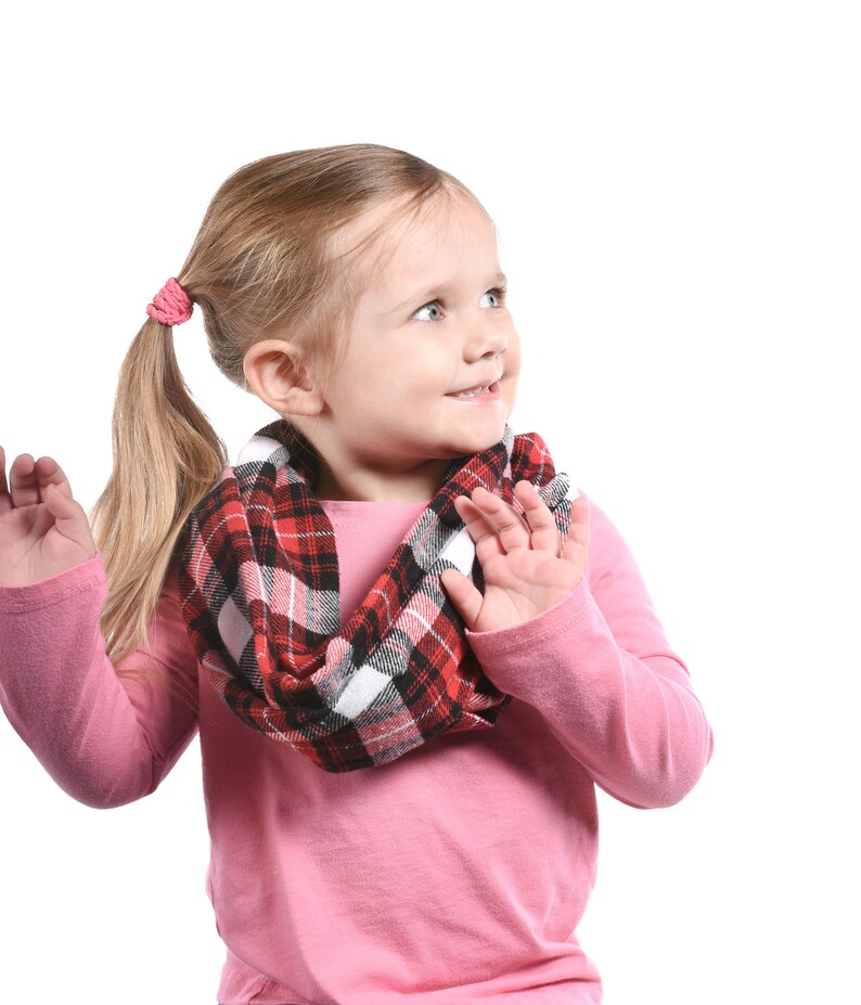 Girls Plaid Scarf Kid Infinity Scarf Kid Flannel Scarf Red - Etsy
