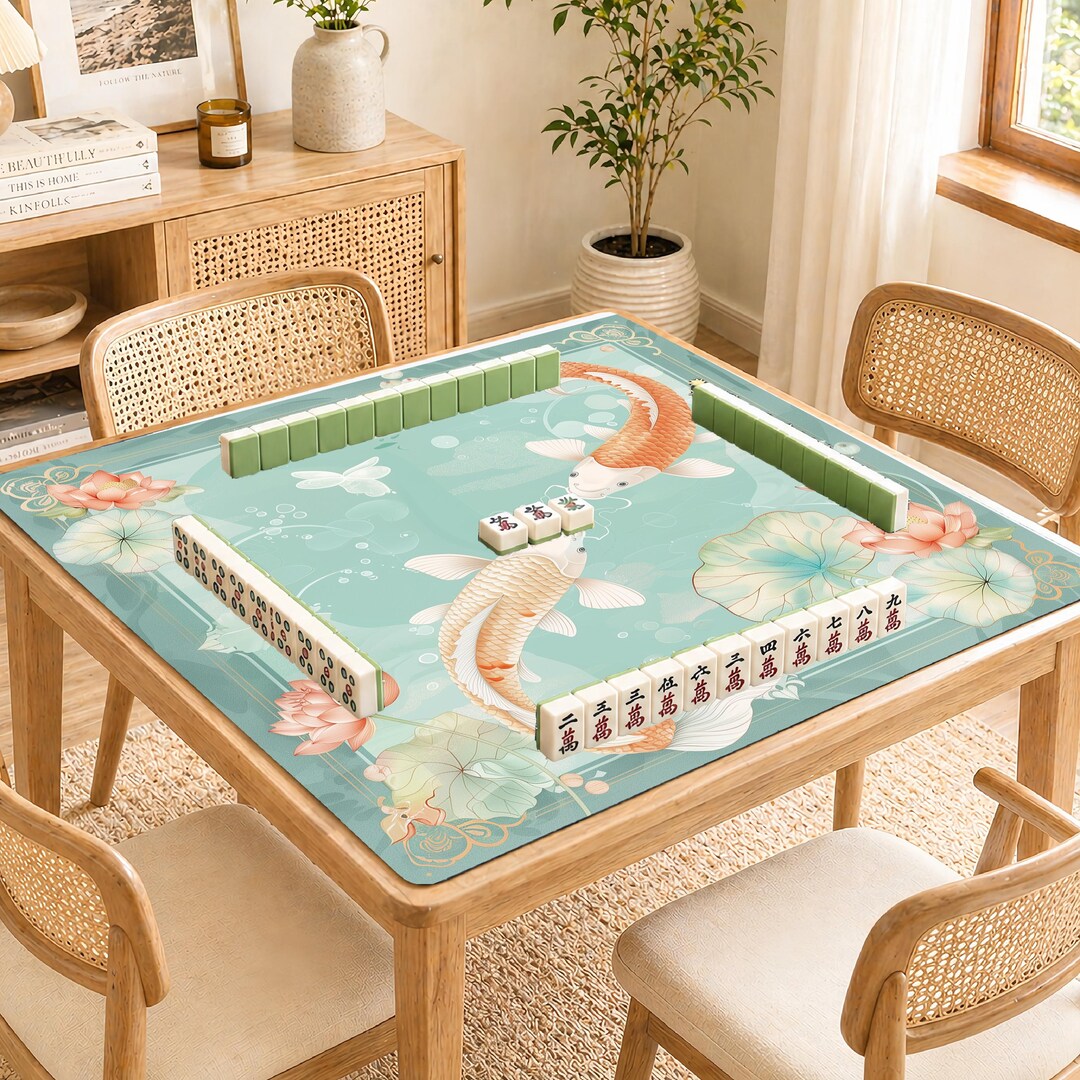 Mahjong Mat, Square Mahjong Playing Mat,aqua Lotus Non-slip Roll-up ...