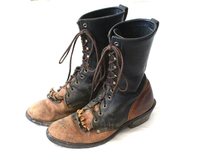 Vintage 2 Tone Rustic Leather Lace up Boots - Western Urban Motorcycle ...