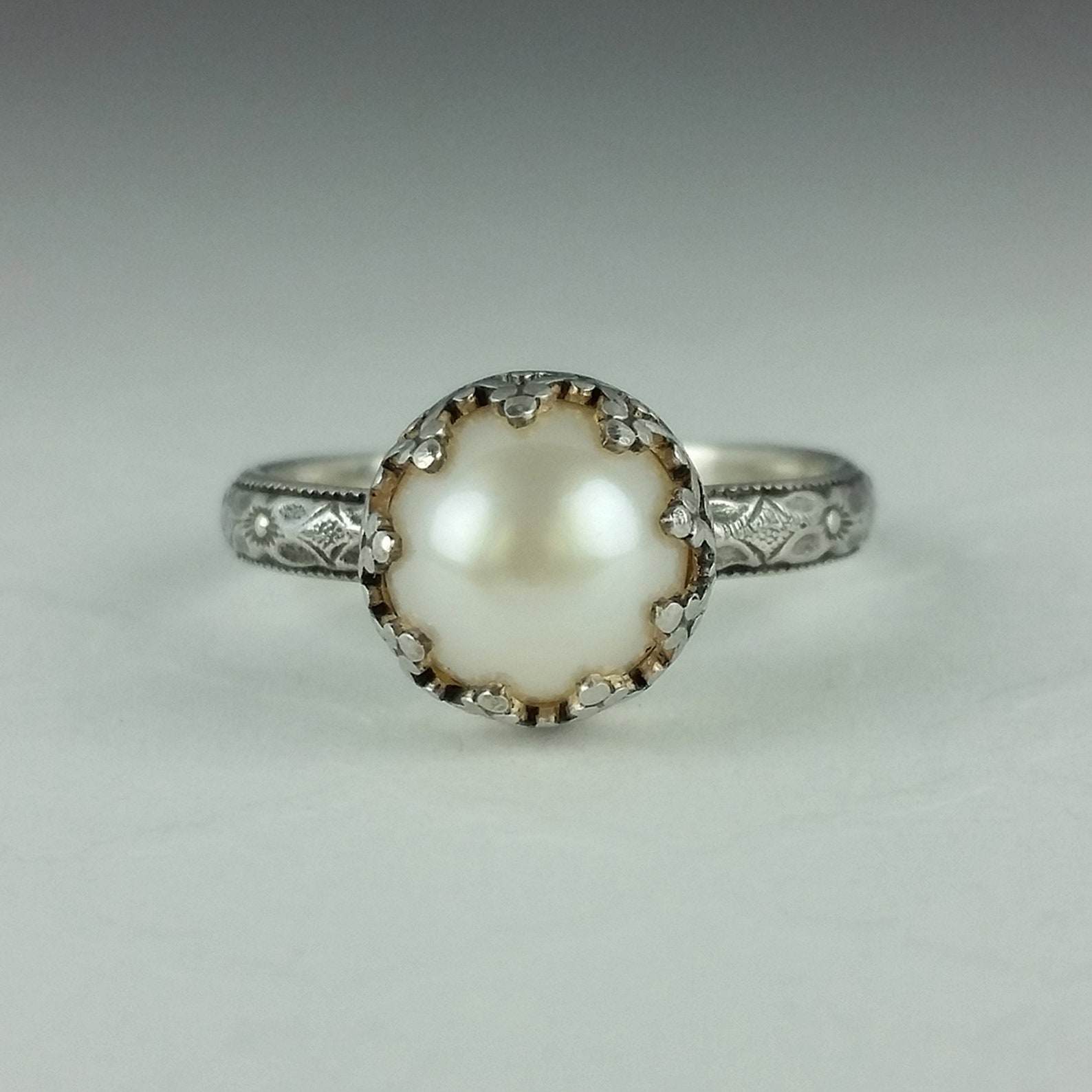 Pearl Engagement Ring Vintage Style Sterling Silver - Etsy