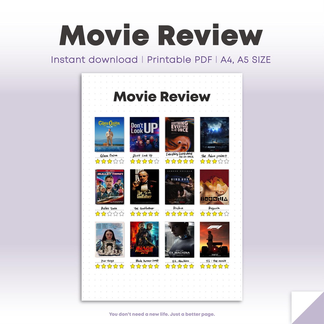 Movie Review Template Printable | Movie Journal Page | Movie Tracker ...