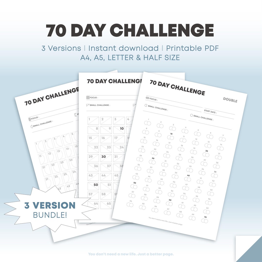 70 Day Challenge Tracker Printable | 3 Versions | Habit & Goal Tracker ...