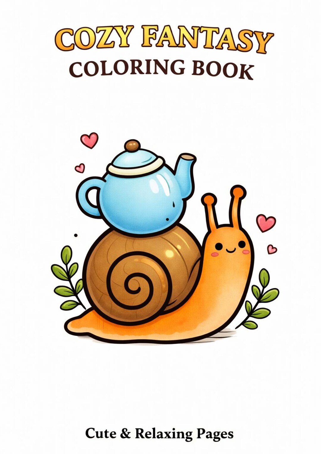 Cozy Fantasy Coloring Book for Kids Cute Snail Teapot Cottage Pages ...
