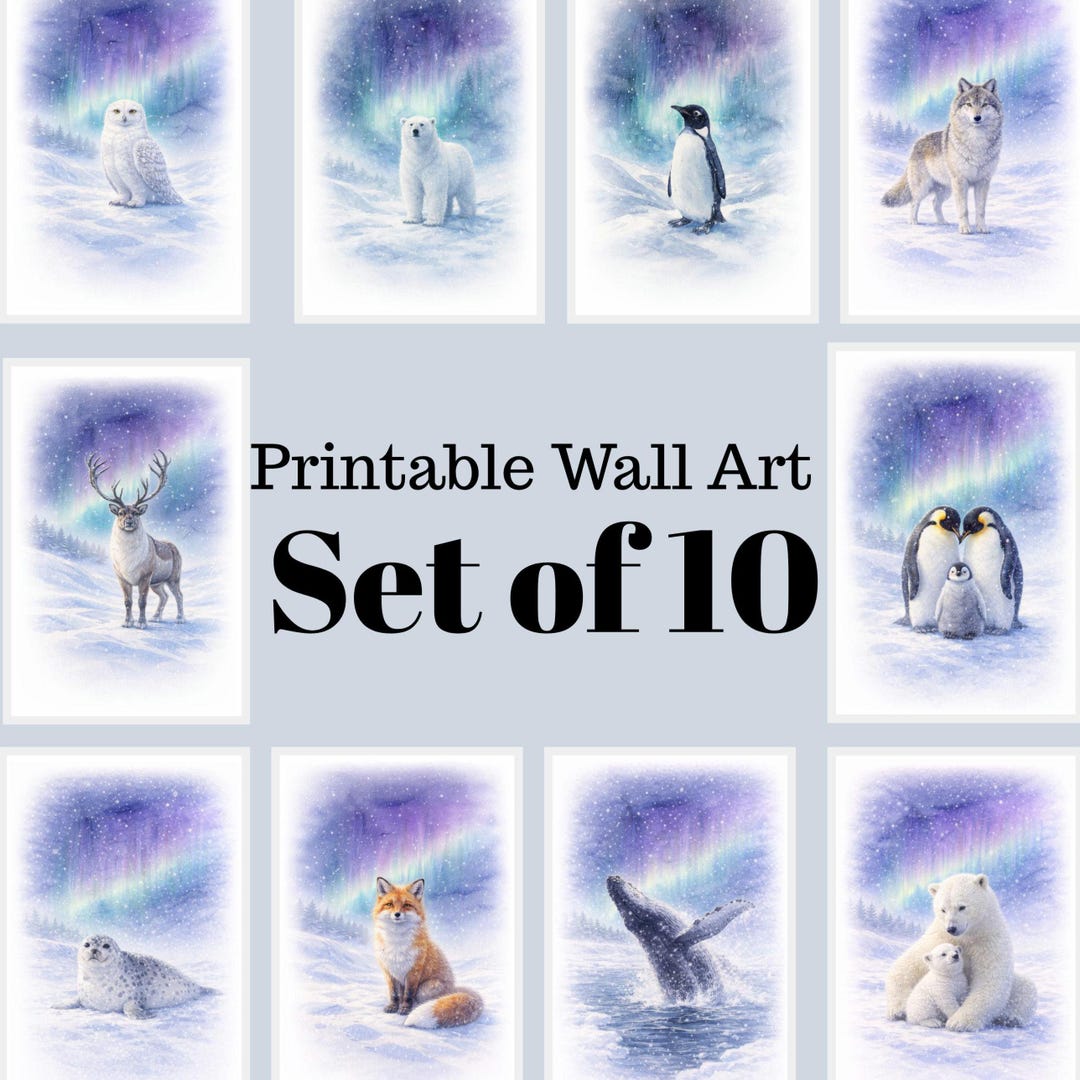 Set of 10 Arctic Animals Digital Printable Wall Art - Nursery Decor - Etsy