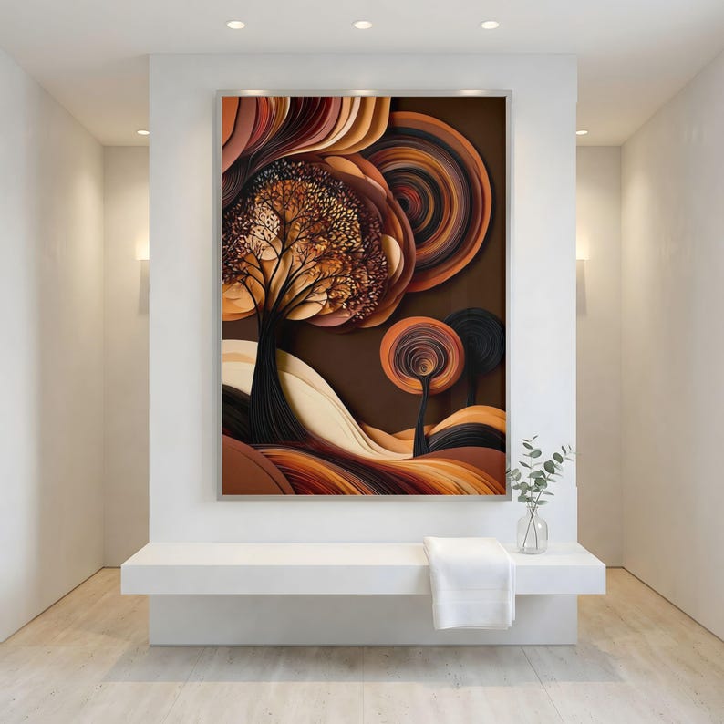 Autumn Tree Wall Art, Copper Black Abstract Landscape Print, Layered ...