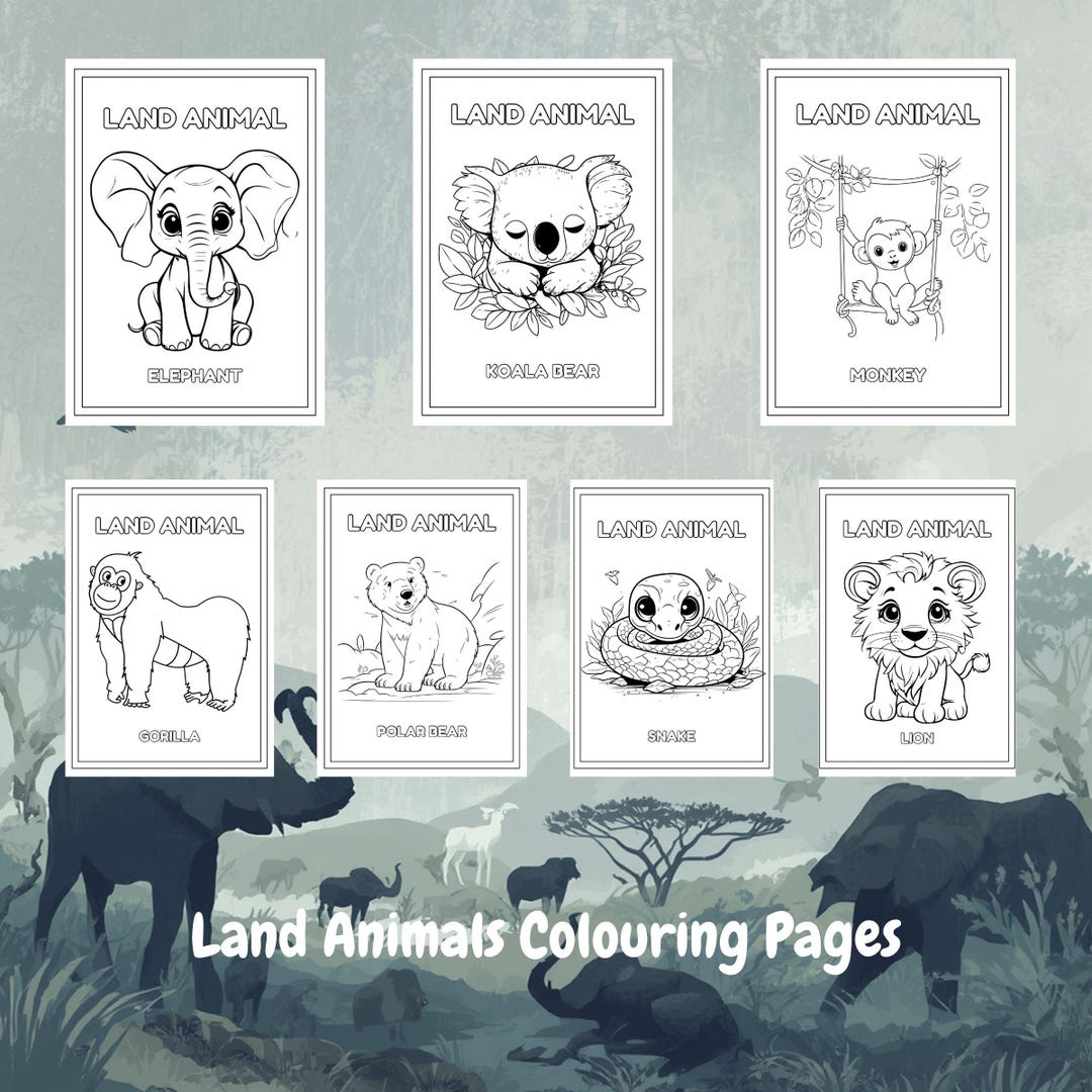 Land Animals Coloring Pages, Printable Pages, Screen-free Kids Activity ...