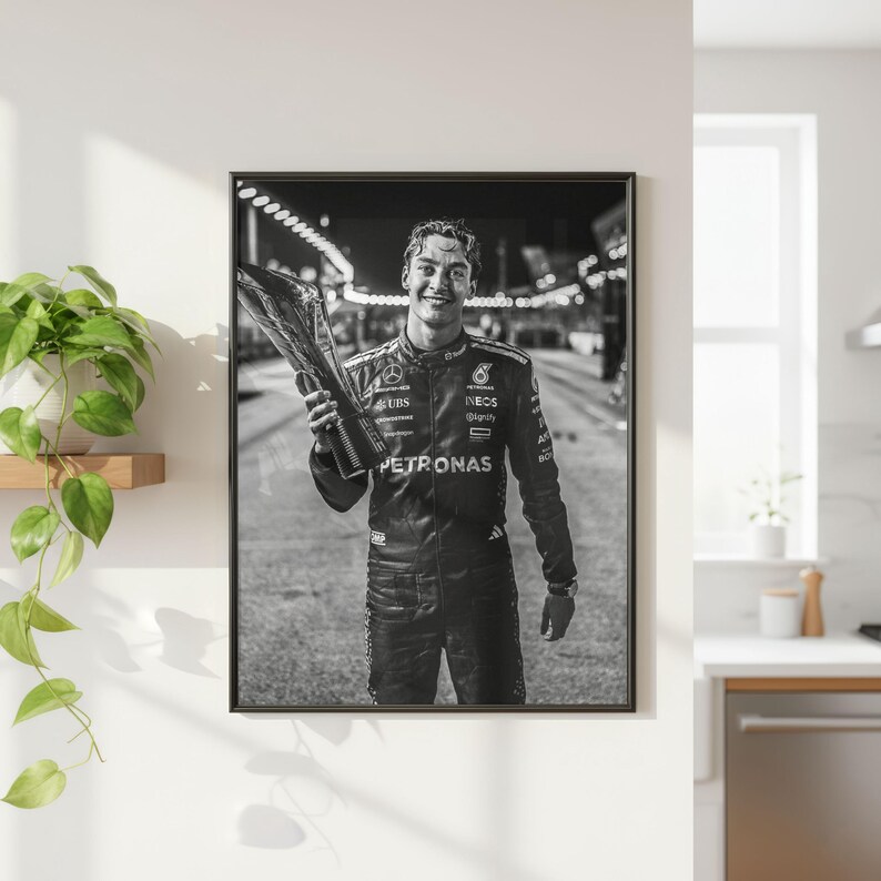George Russell Poster, Formula 1 Motivational Print, Black and White ...