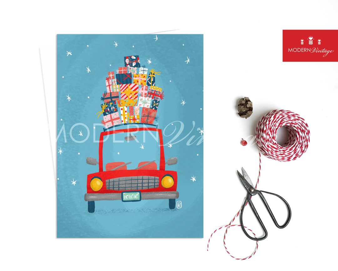 Set of 6 Retro Car Topped With Presents Holiday Card - Etsy