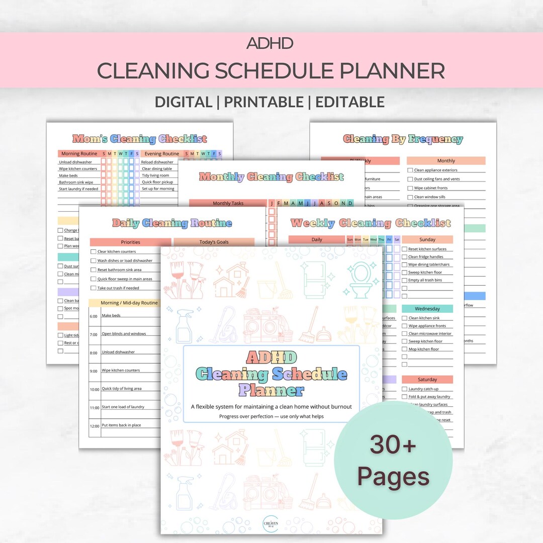 ADHD Cleaning Schedule Planner Printable PDF | Canva Editable Daily ...
