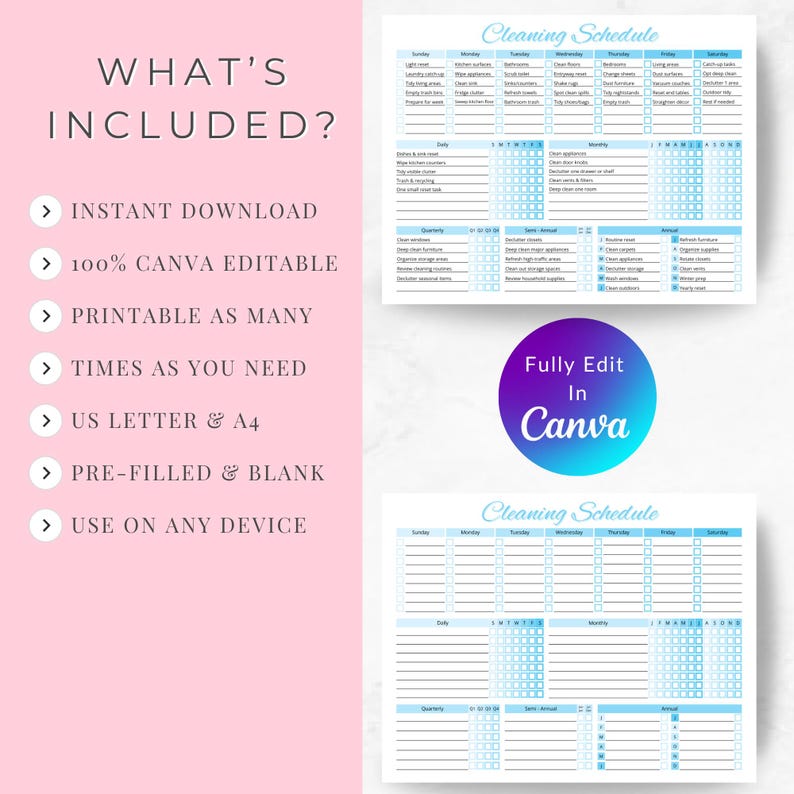 ADHD Cleaning Schedule Chore Chart, Editable Family Kids Cleaning ...
