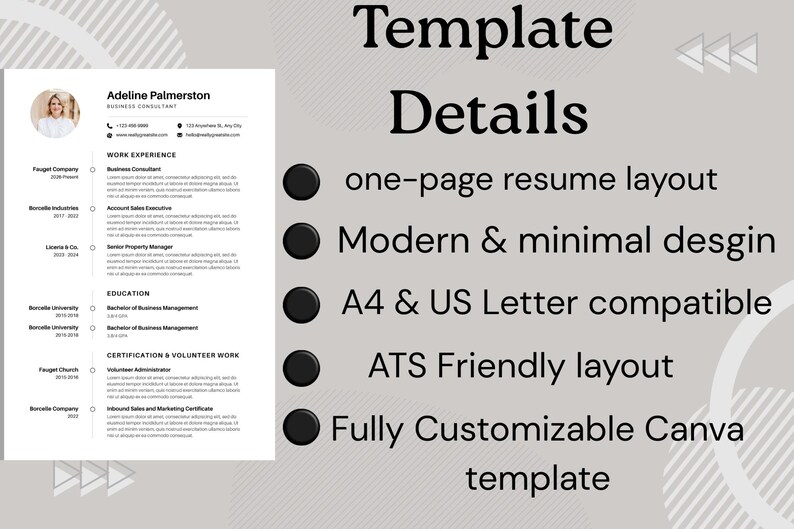 Minimalist Resume Template, Canva Editable, Cover Letter (digital ...