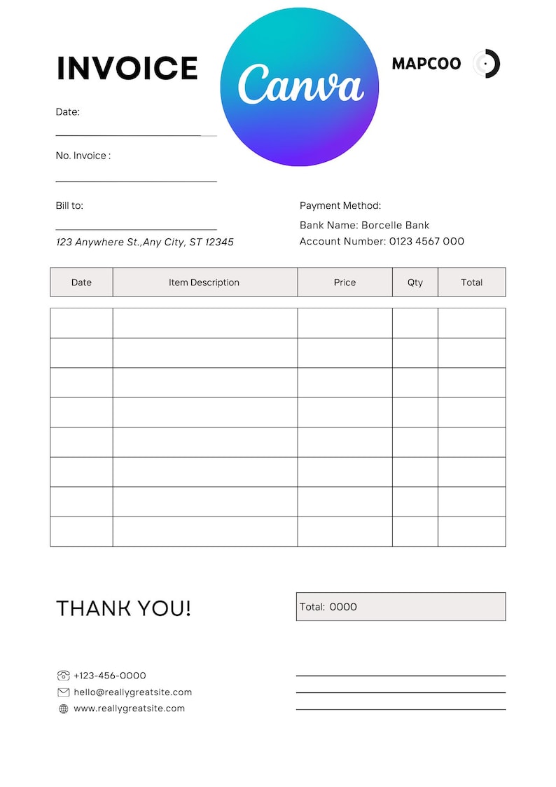 Editable Invoice Template Canva, Small Business Invoice (digital ...