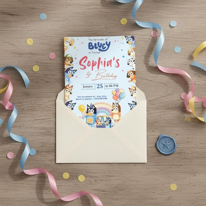Bluey Birthday Invitation Editable Canva Template, Party Invite, Fairy ...