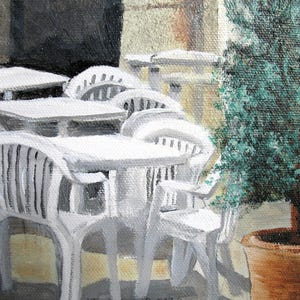Italy European Patrons Enjoying Meal Coffee Lunch Friends Siracusa Cafe Textured Acrylic ...