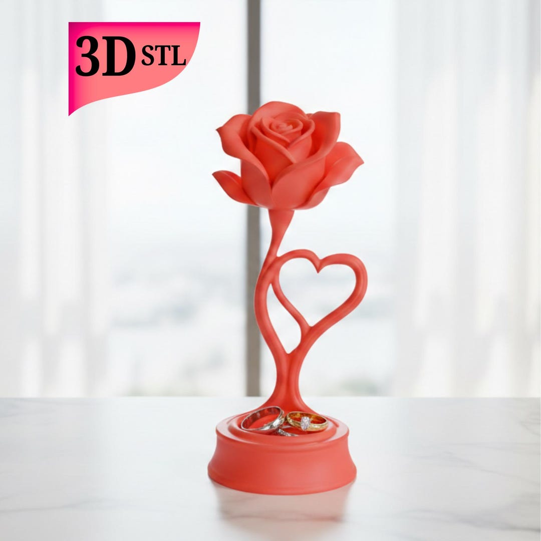 3D Rose Ring Holder STL | Heart Jewelry Stand | Engagement Ring Display ...