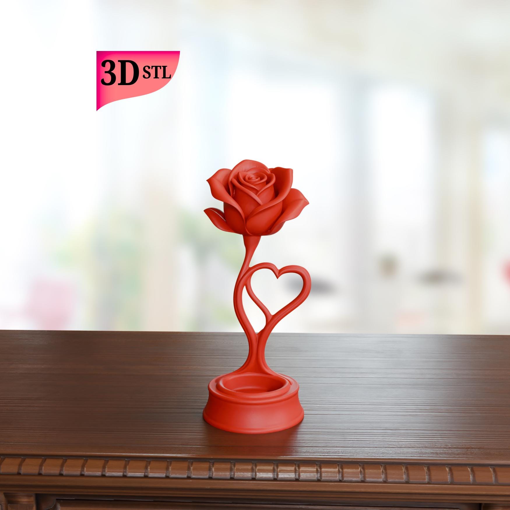 3D Rose Ring Holder STL | Heart Jewelry Stand | Engagement Ring Display ...
