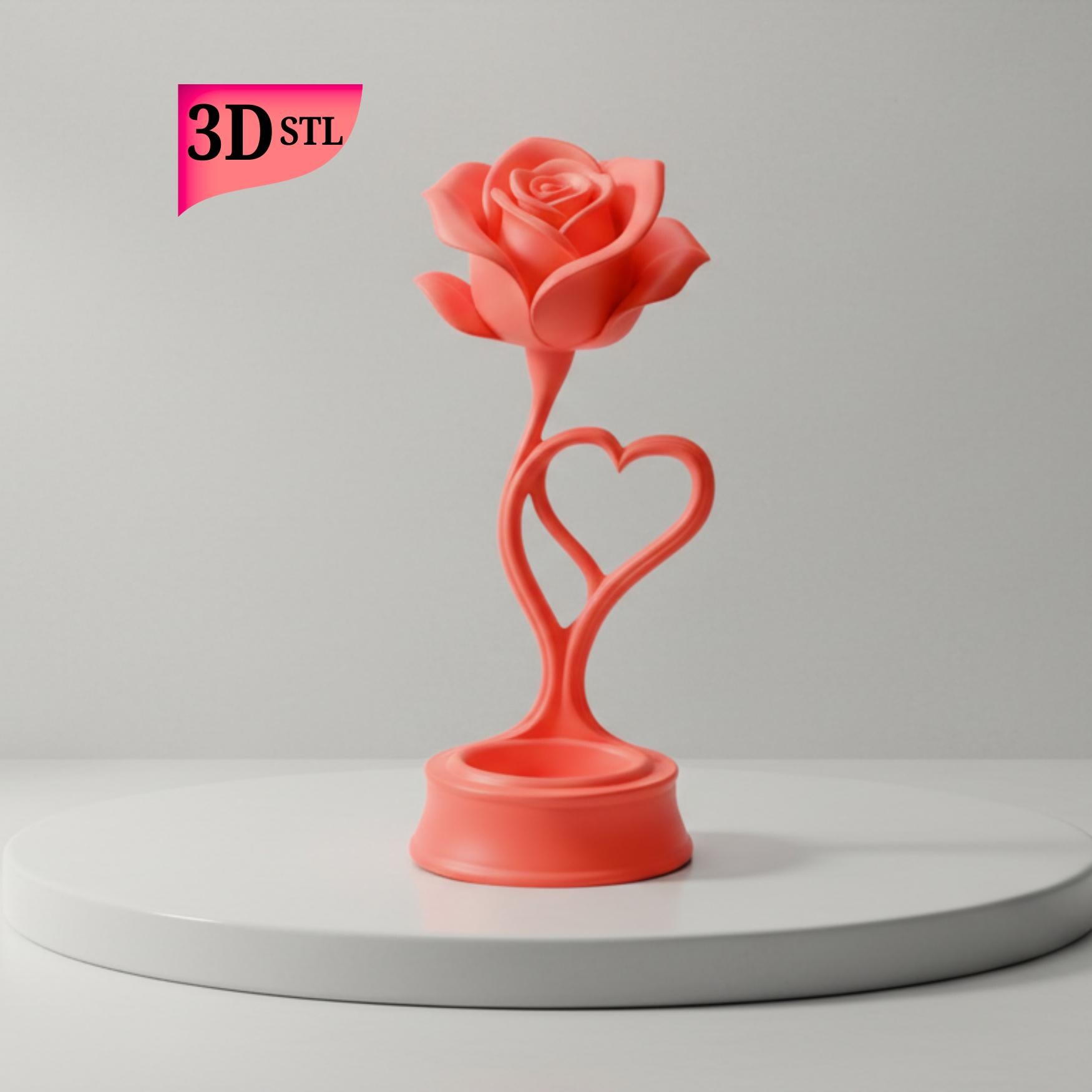 3D Rose Ring Holder STL | Heart Jewelry Stand | Engagement Ring Display ...