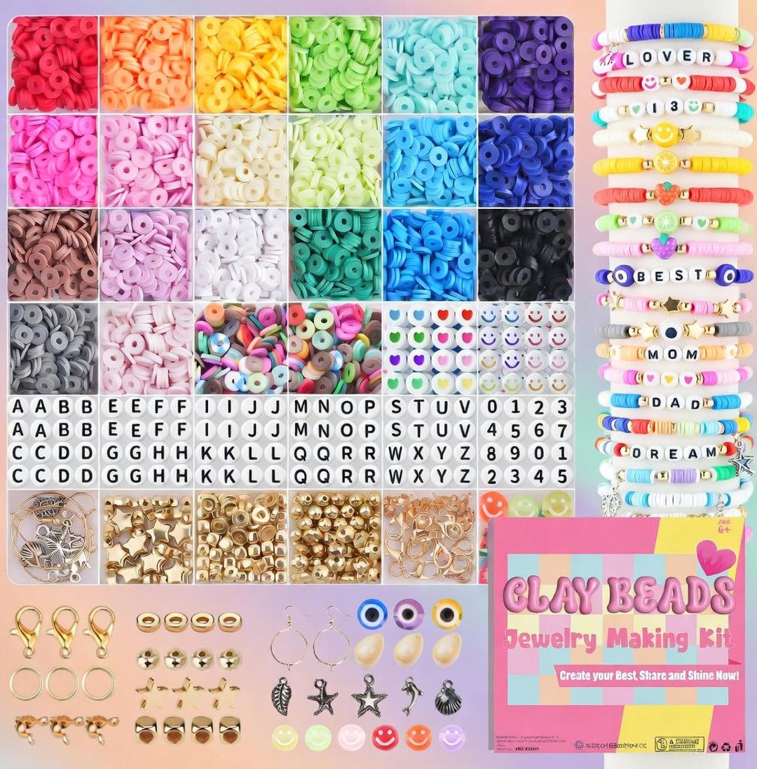 5000PCS Clay Beads Bracelet Making Kit Polymer Heishi DIY Jewelry Craft ...