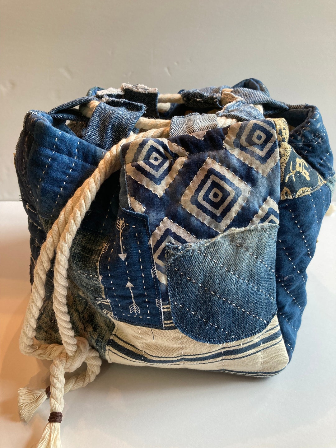 Japanese Boro/sashiko Inspired, Hand Made/ Hand Stitched, Denim/cotton ...
