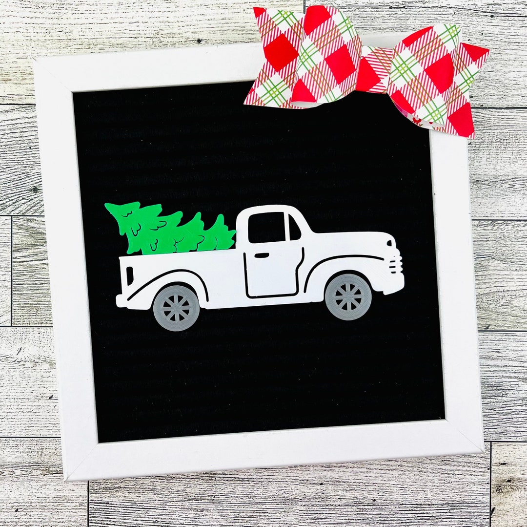 Red Christmas Truck With Pine Tree, Letter Board Holiday, Christmas ...