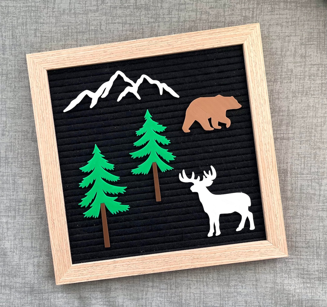 Letter Board Wilderness Camping Icons, Mountains, Pine Trees, Deer for ...
