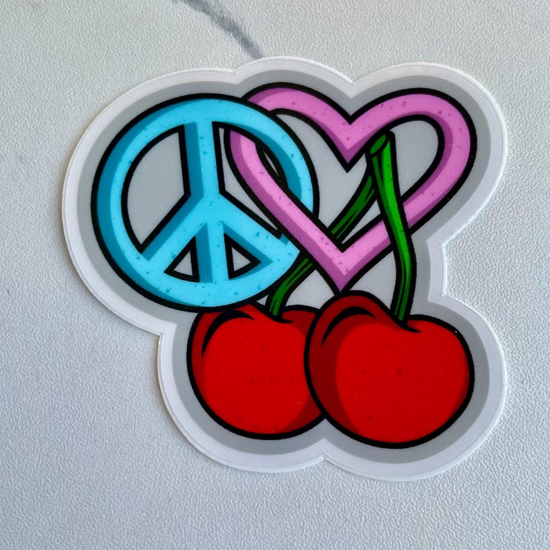 Peace, Love, Cherries – Clear Vinyl Sticker | Retro Cherry Aesthetic, 3 ...