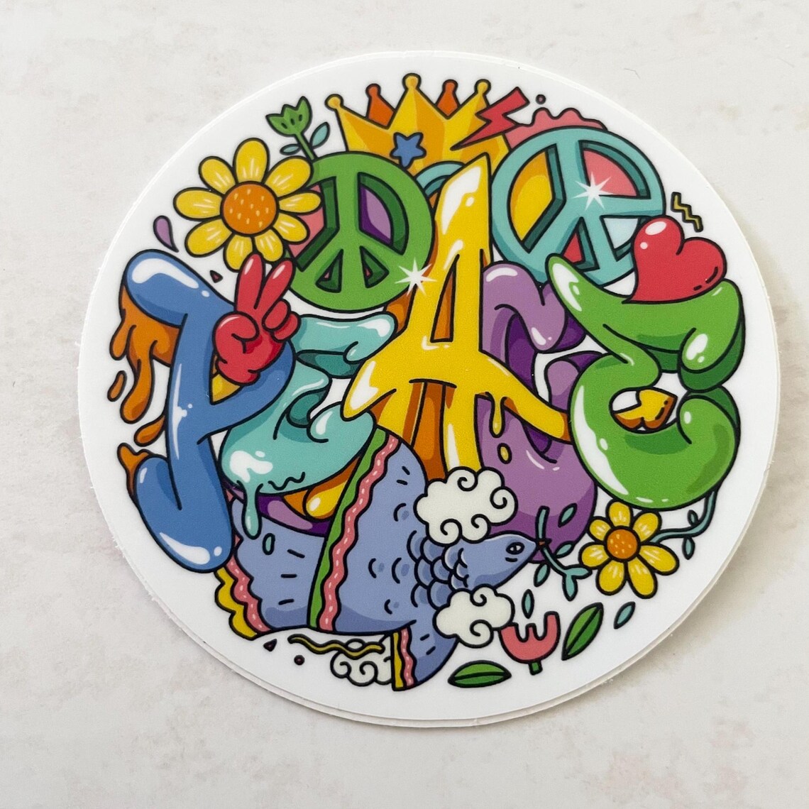 Graffiti Peace Vinyl Sticker: Bold Artistic Decal (3" Circle) - Etsy