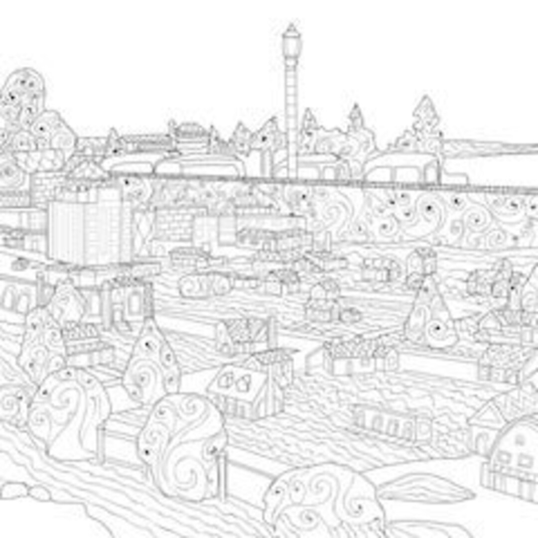 Printable Coloring Page Zentangle Miniature City Coloring Book - Etsy