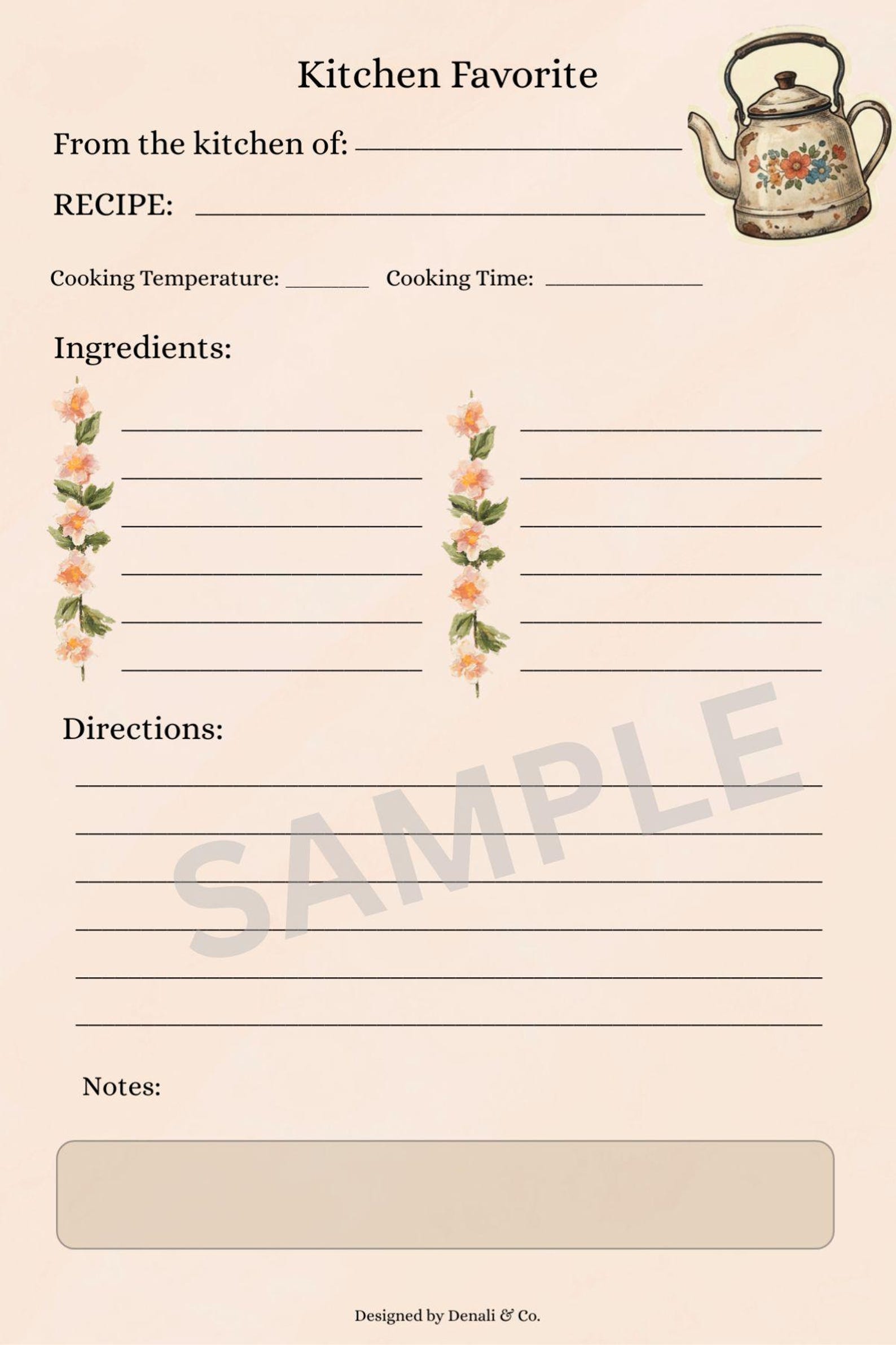 Printable Recipe Card Template | Vintage Kitchen Recipe Card | 4x6 ...