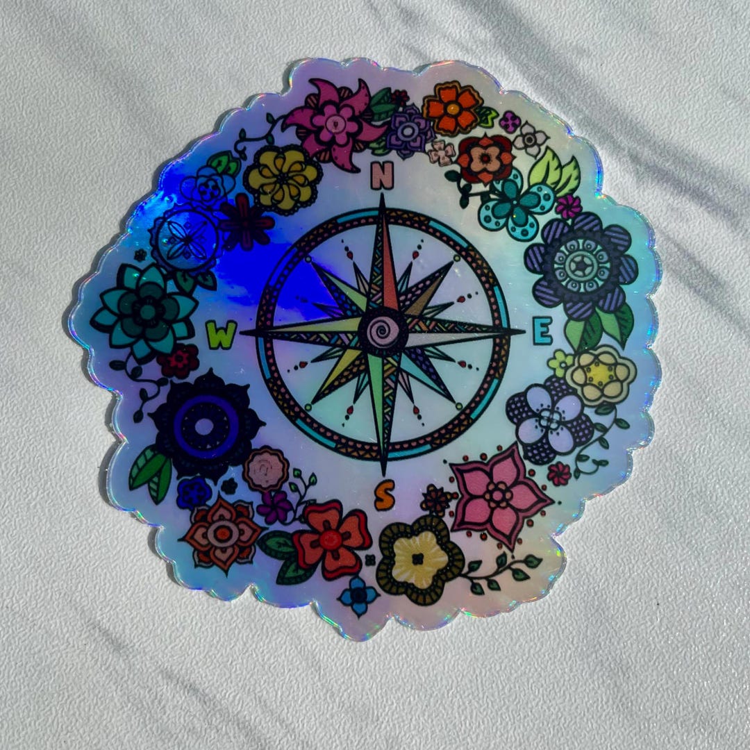 Compass Hologram Vinyl Camping Sticker, Hiking Sticker, Gifts for ...