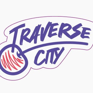 Traverse City Cherry Vinyl Sticker: Brushed Font, Waterproof Decal - Etsy