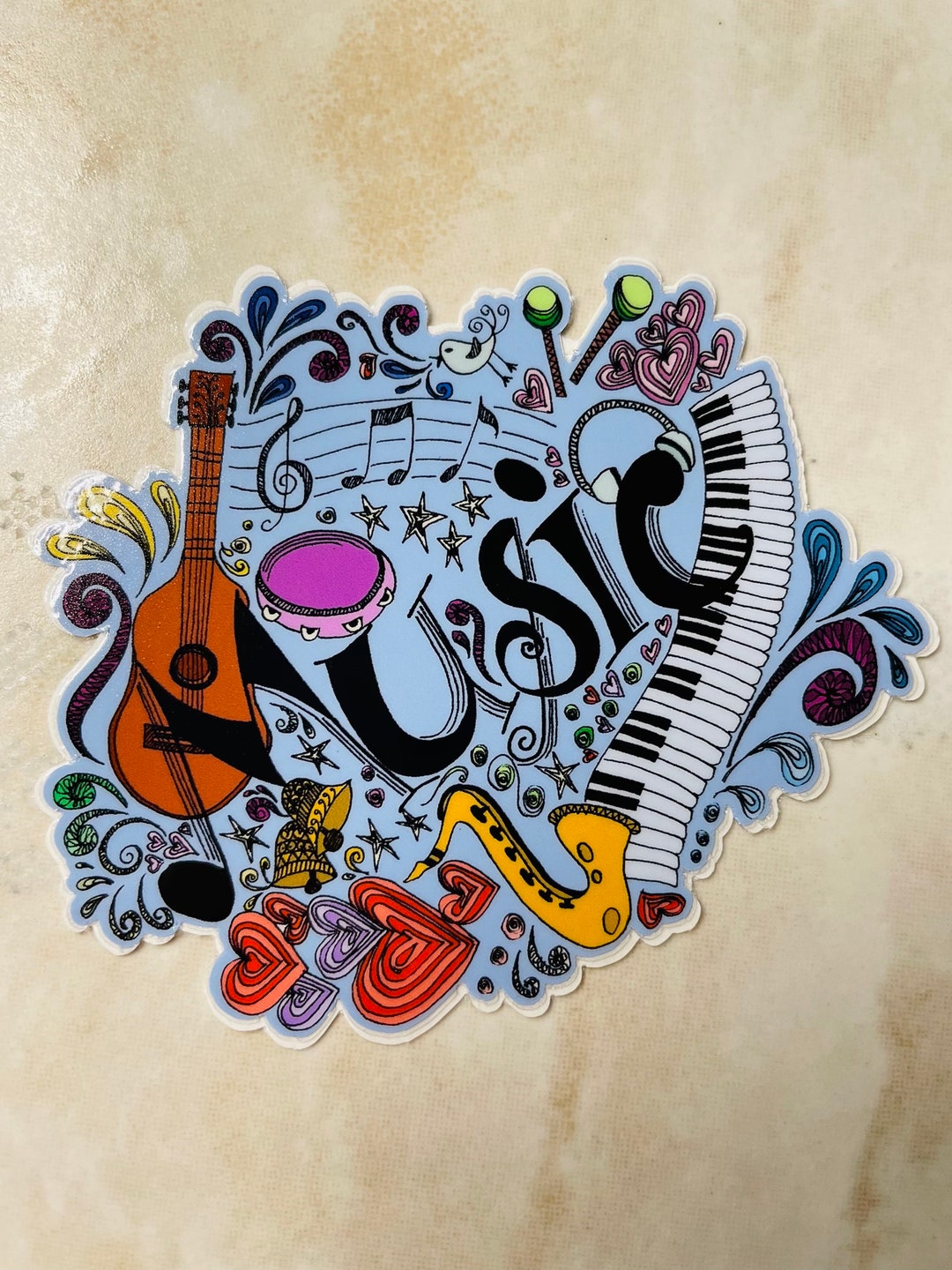 Sticker vinyle collage musique, instruments de musique, sticker musique ...